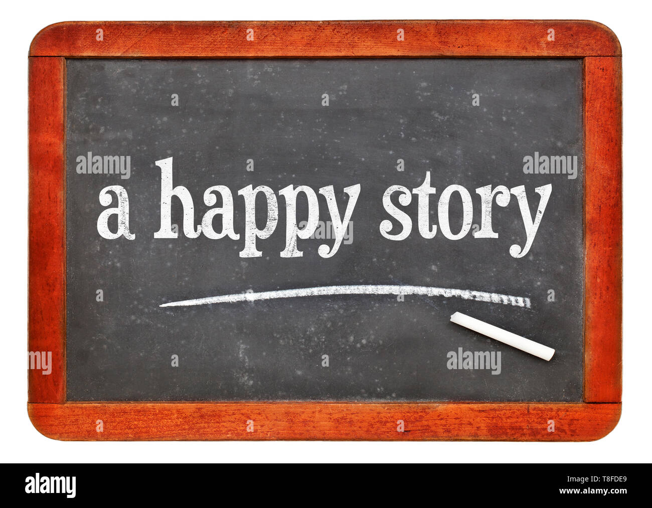 a happy story - white chalk text on a vintage slate blackboard Stock ...