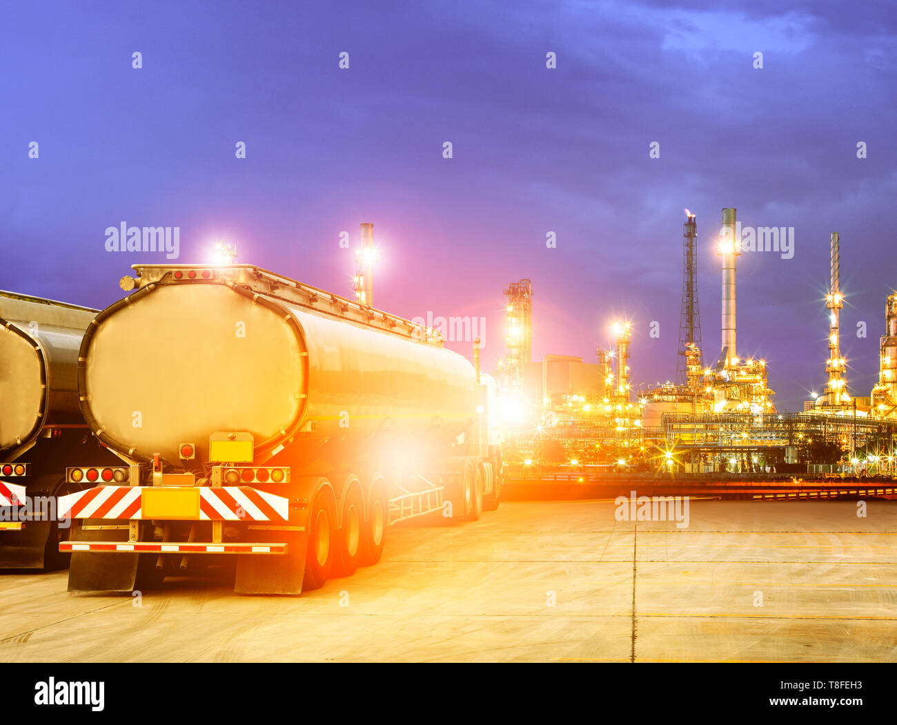 oil container truck in petrochemical refinery industry estate Stock ...