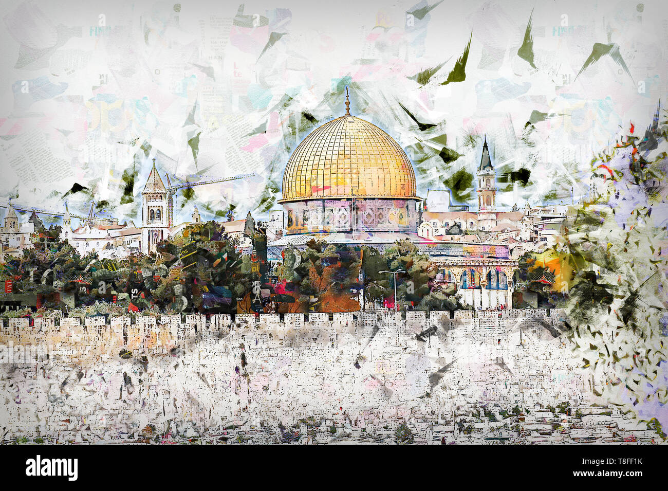 Digitally enhanced image of the The Dome of the Rock at Haram esh ...
