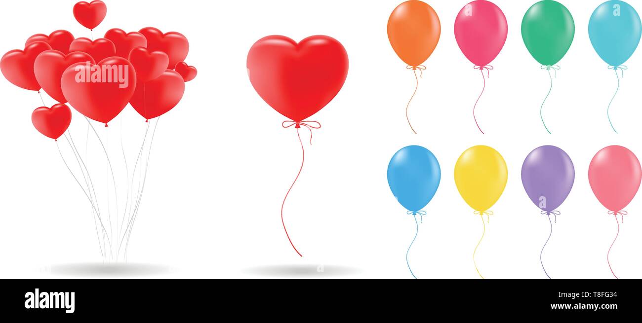 Collection of 3d realistic vector helium balloons red, gold, yellow ...