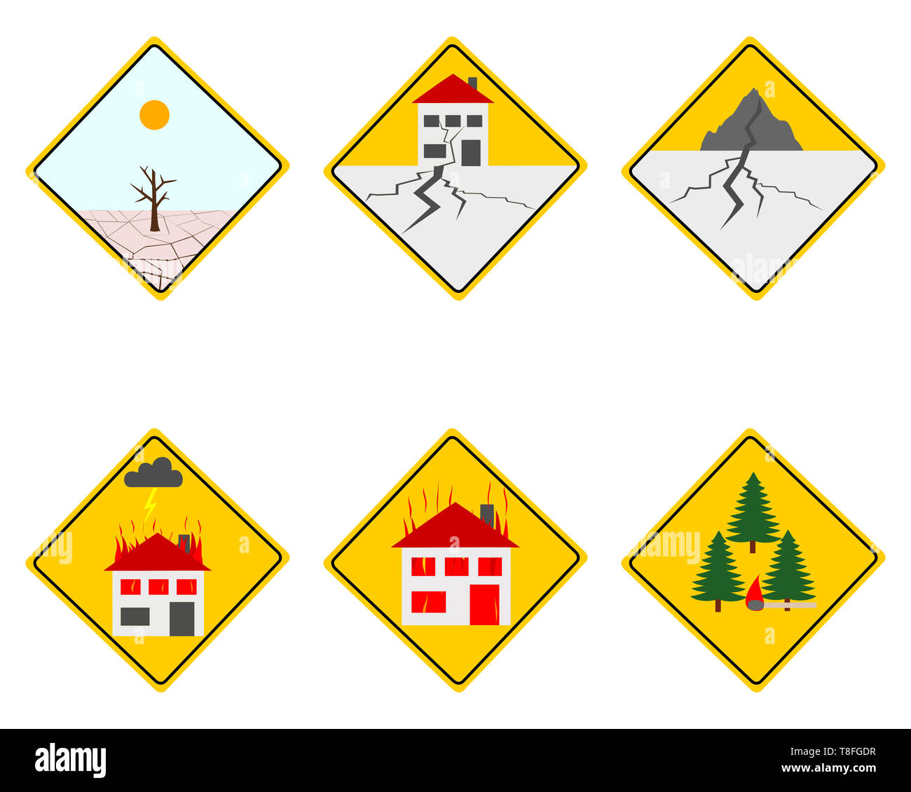 Traffic warning sign natural disasters Stock Photo - Alamy