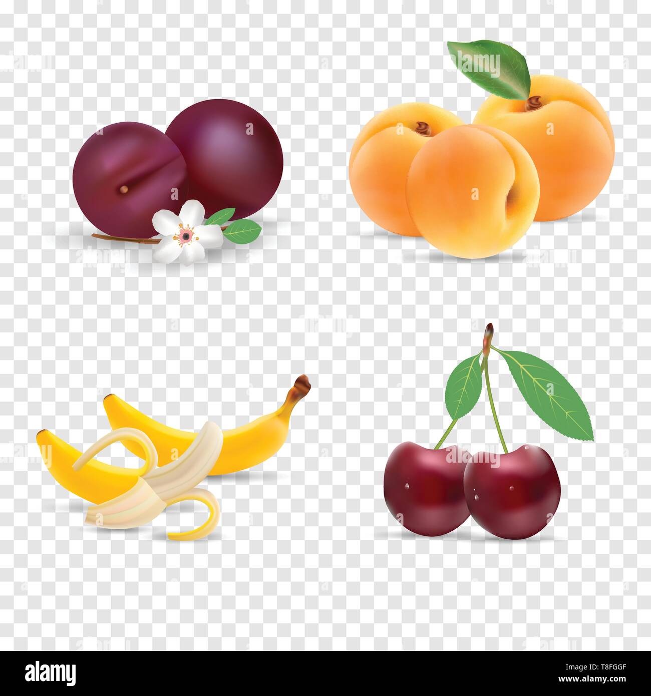 Cute bright colors of fruits vector collections. Set of fruits cherry ...