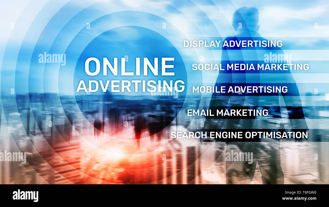 Online advertising, Digital marketing. Business and finance concept on ...
