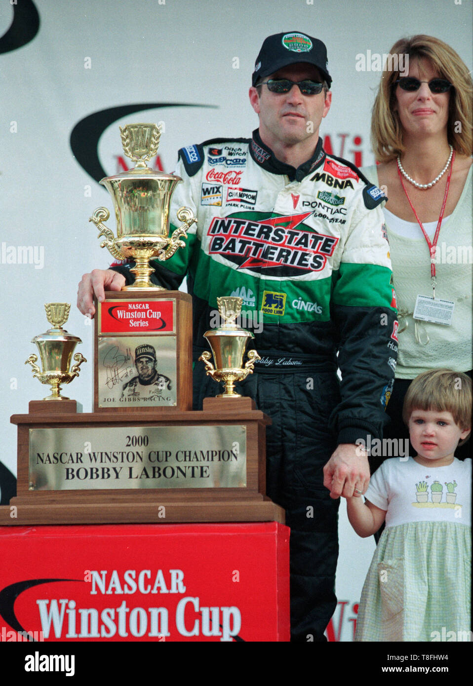 Bobby Labonte celebrates winning the NASCAR Winston Cup Championship in ...