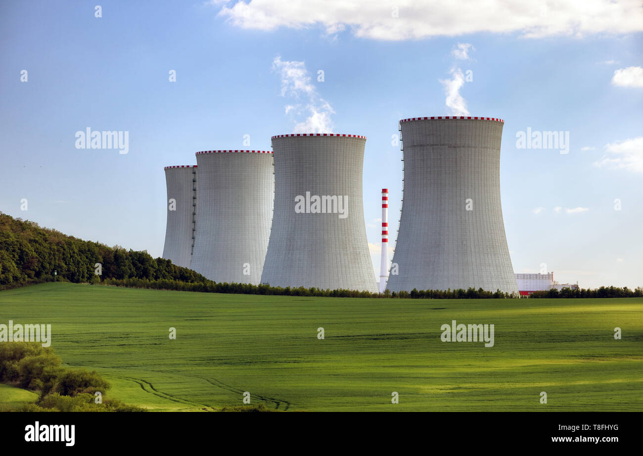 Nuclear power plant with green field Stock Photo - Alamy