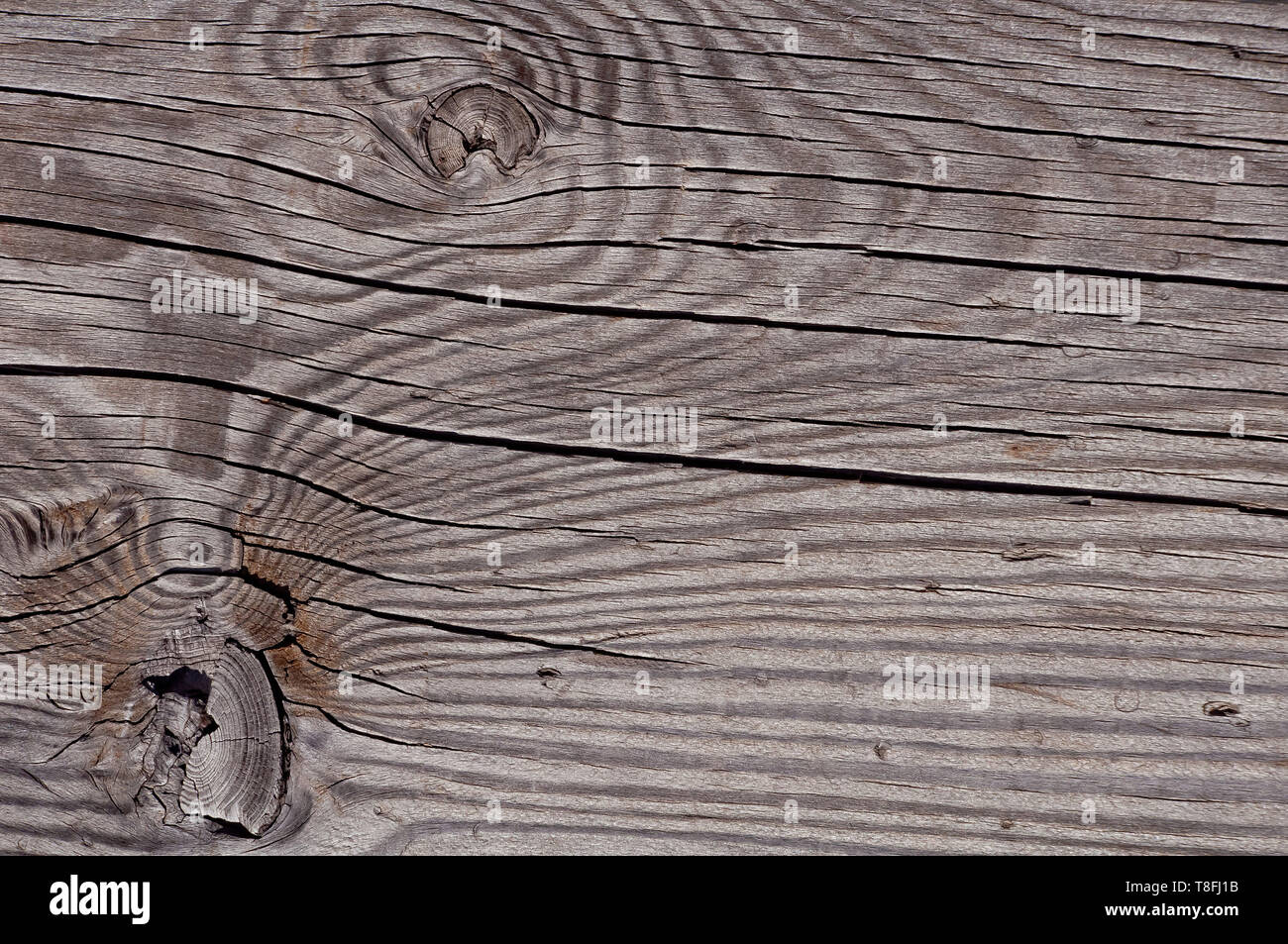 Texture photo of grey, worn, shabby, old and cracked wood which was ...