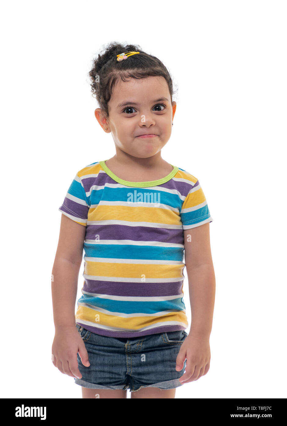 A Cute Little Girl with A Angry Smile, with Warning Face, Looking with ...