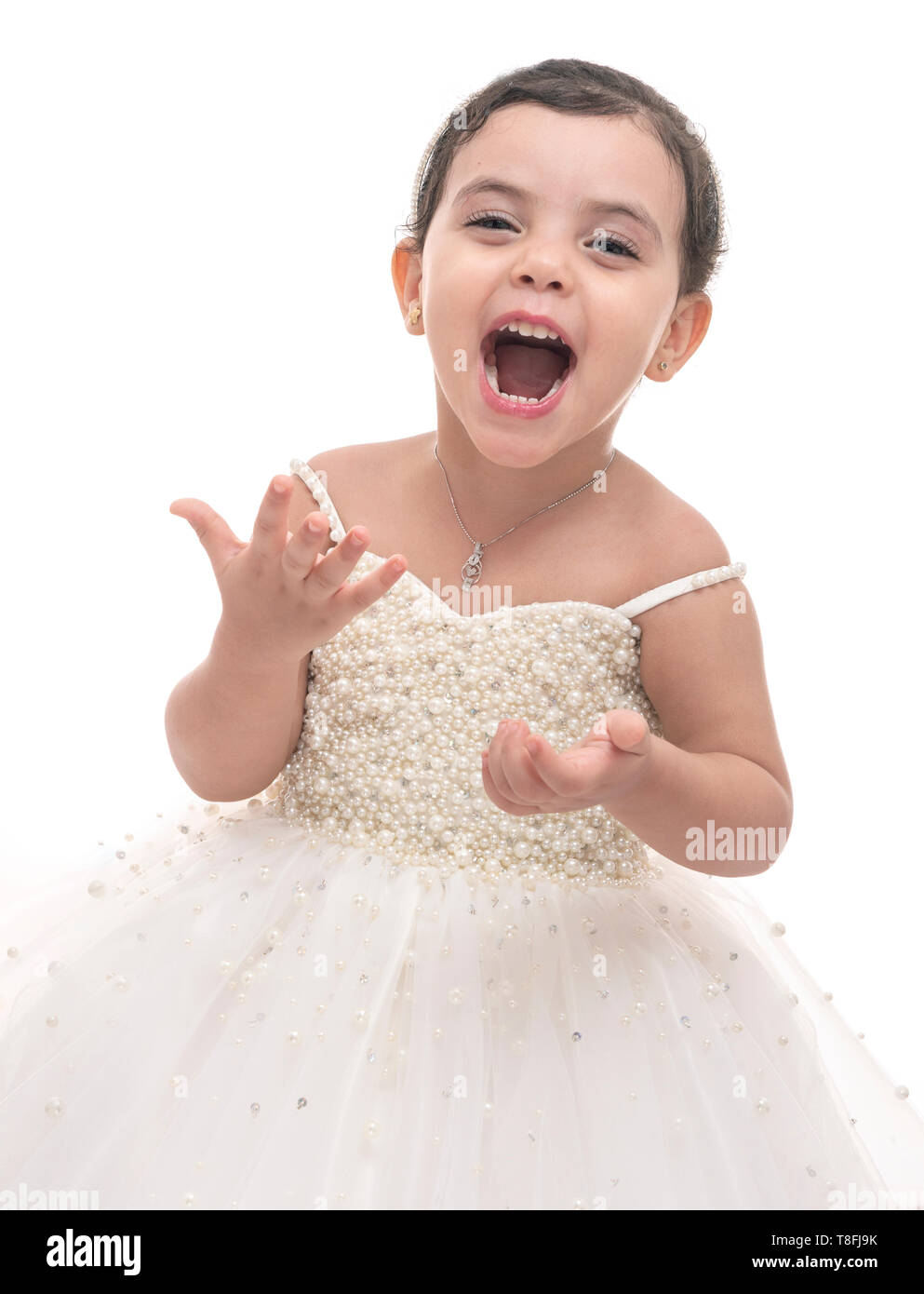 Beautiful Child in White Wedding Dress, A Girl with Happiness ...