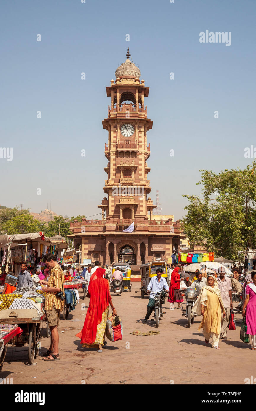 The clock tower at Sardar Market in Jodhpur, Rajasthan, India Stock ...