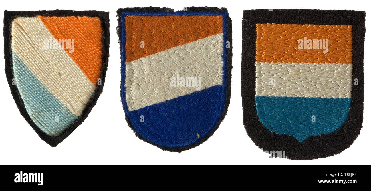Three sleeve shields "Niederlande" Machine-embroidered versions, two of ...