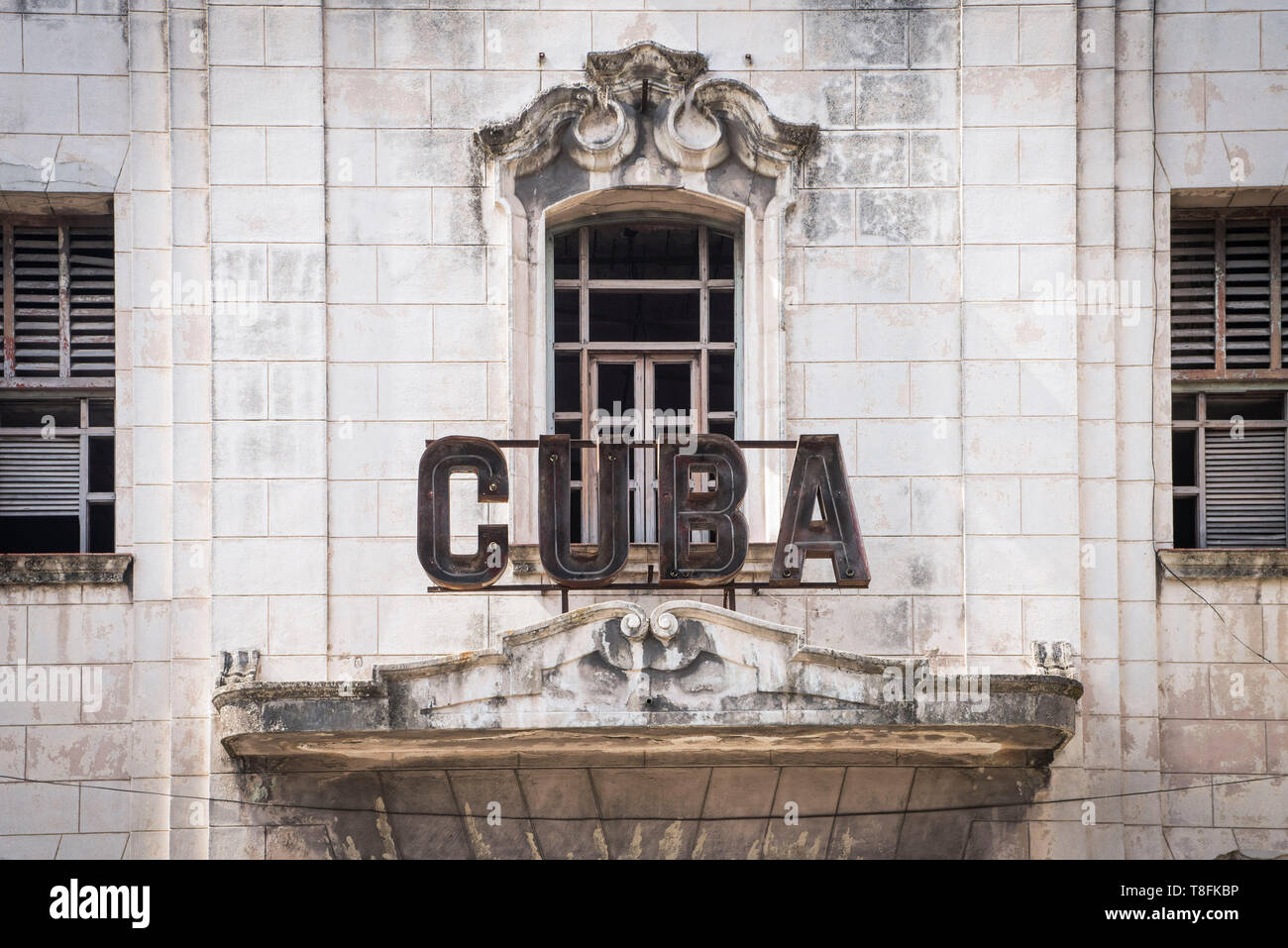 Cuba sign on the front of an old colonial building, Havana, Cuba Stock ...