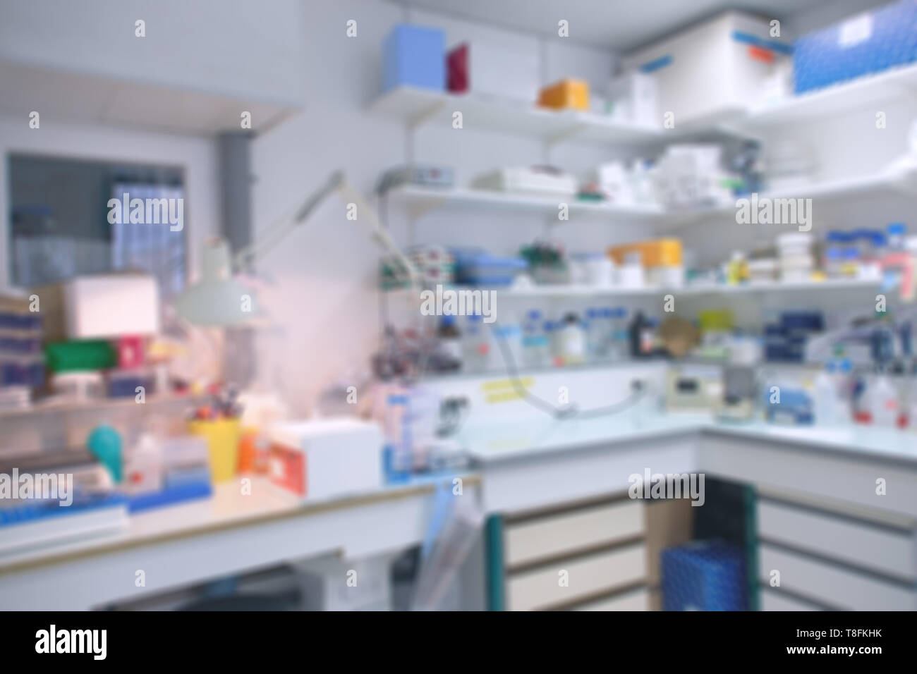Scientific background: modern laboratory interior out of focus, toned ...