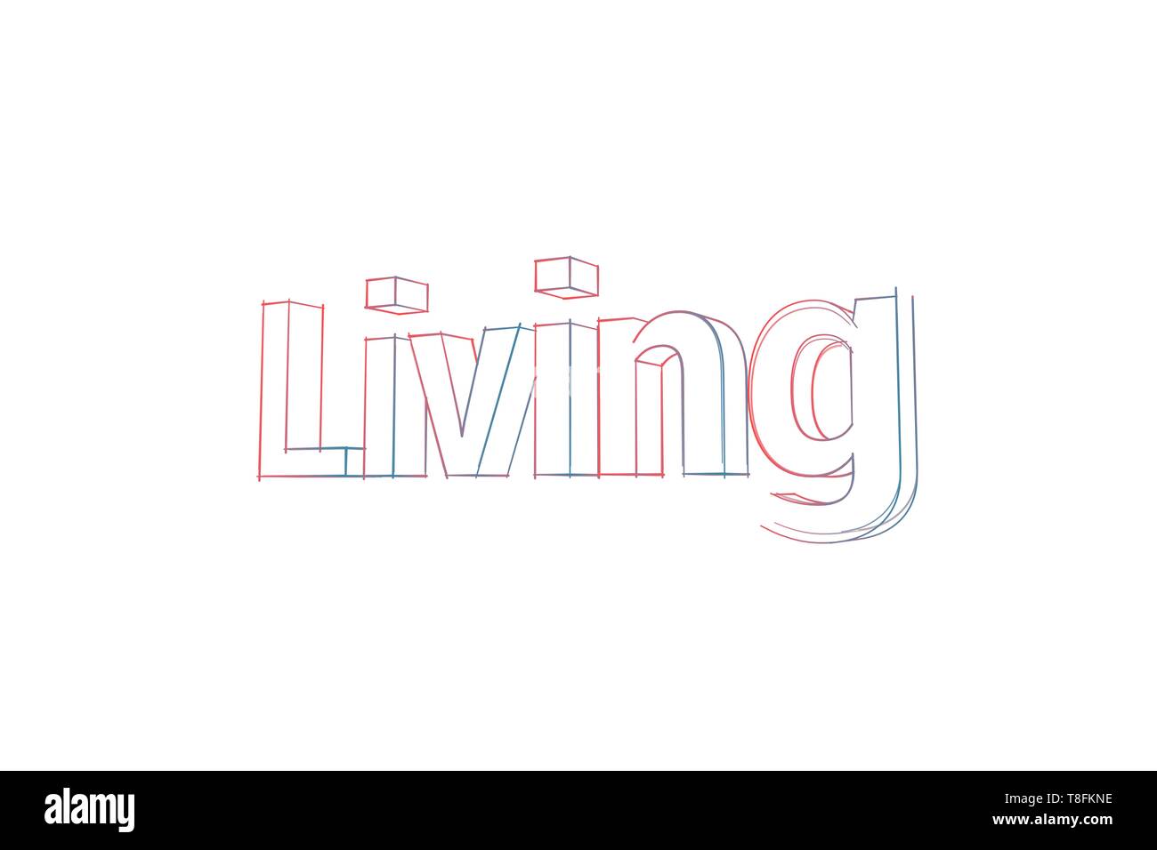 3D - Three Dimensional Text. Words with colored lines tilde and orange ...