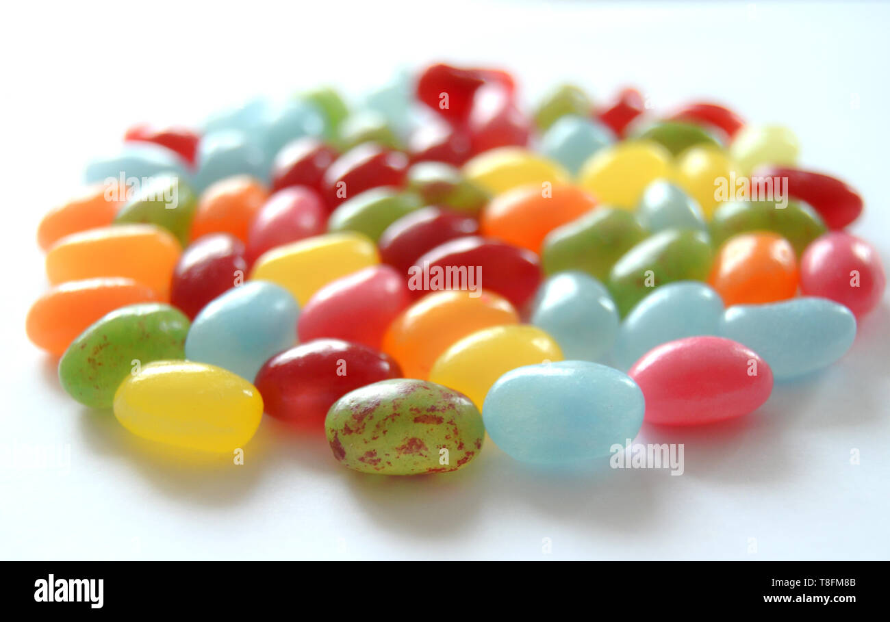 Assorted sweet and sour colorful jelly beans candies with different ...