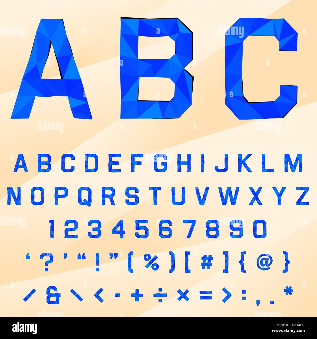 Low poly mosaic font with triangle shapes and polygons for decorative ...