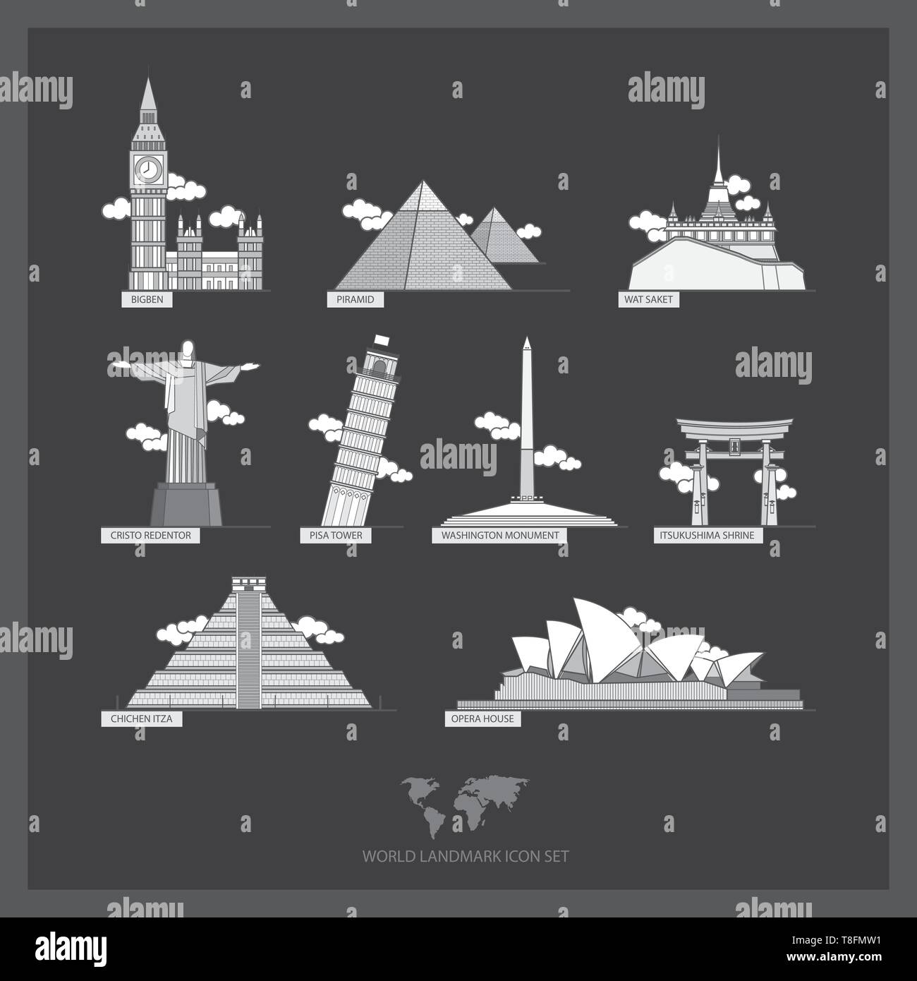 World Landmark Icon Set Vector Illustration Stock Vector Image & Art ...