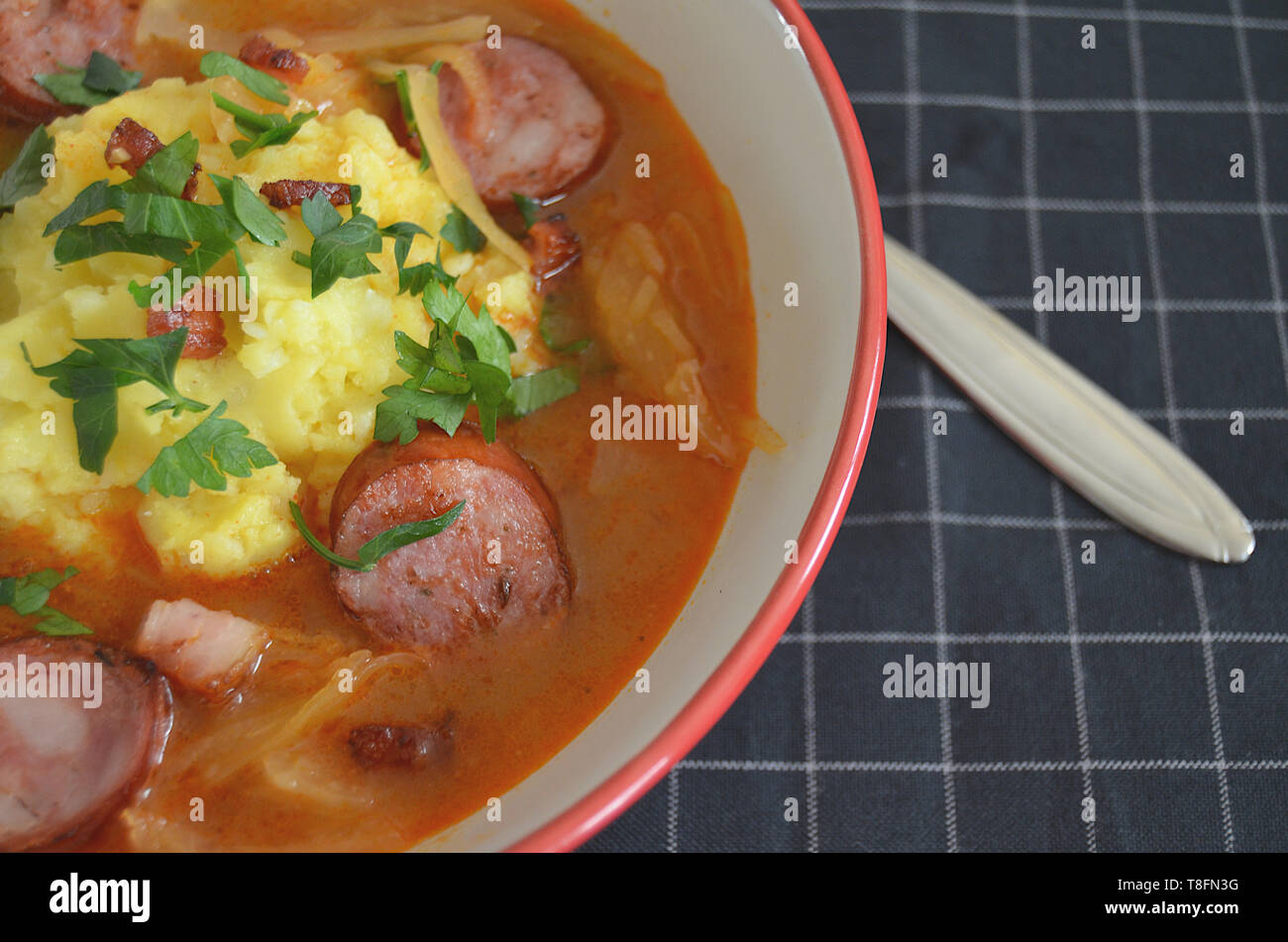 Traditional czech cabbage or sauerkraut soup - zelnacka with spicy ...