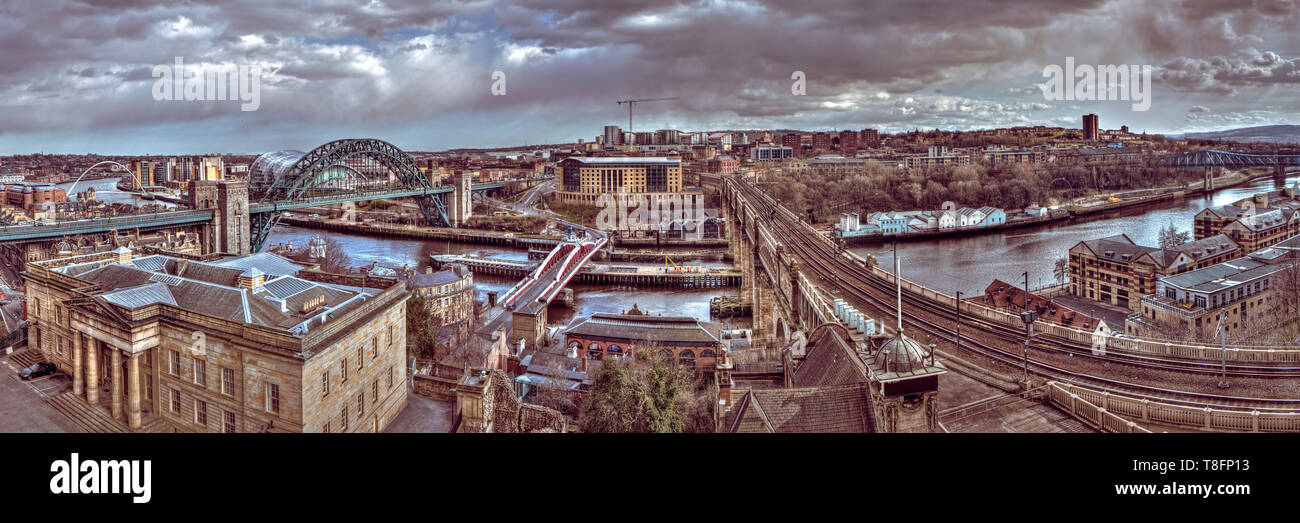 Panoramic landscape view of Newcastle upon Tyne's Central Station shot ...
