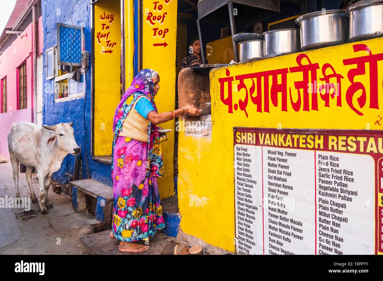 India, Rajasthan, Pushkar, holy city for Hindus, restaurant in Main ...