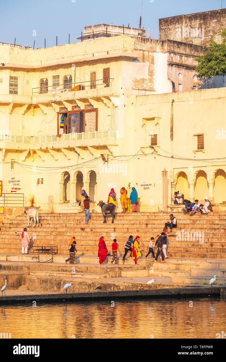 India, Rajasthan, Pushkar, holy city for Hindus, holy lake surrounded ...