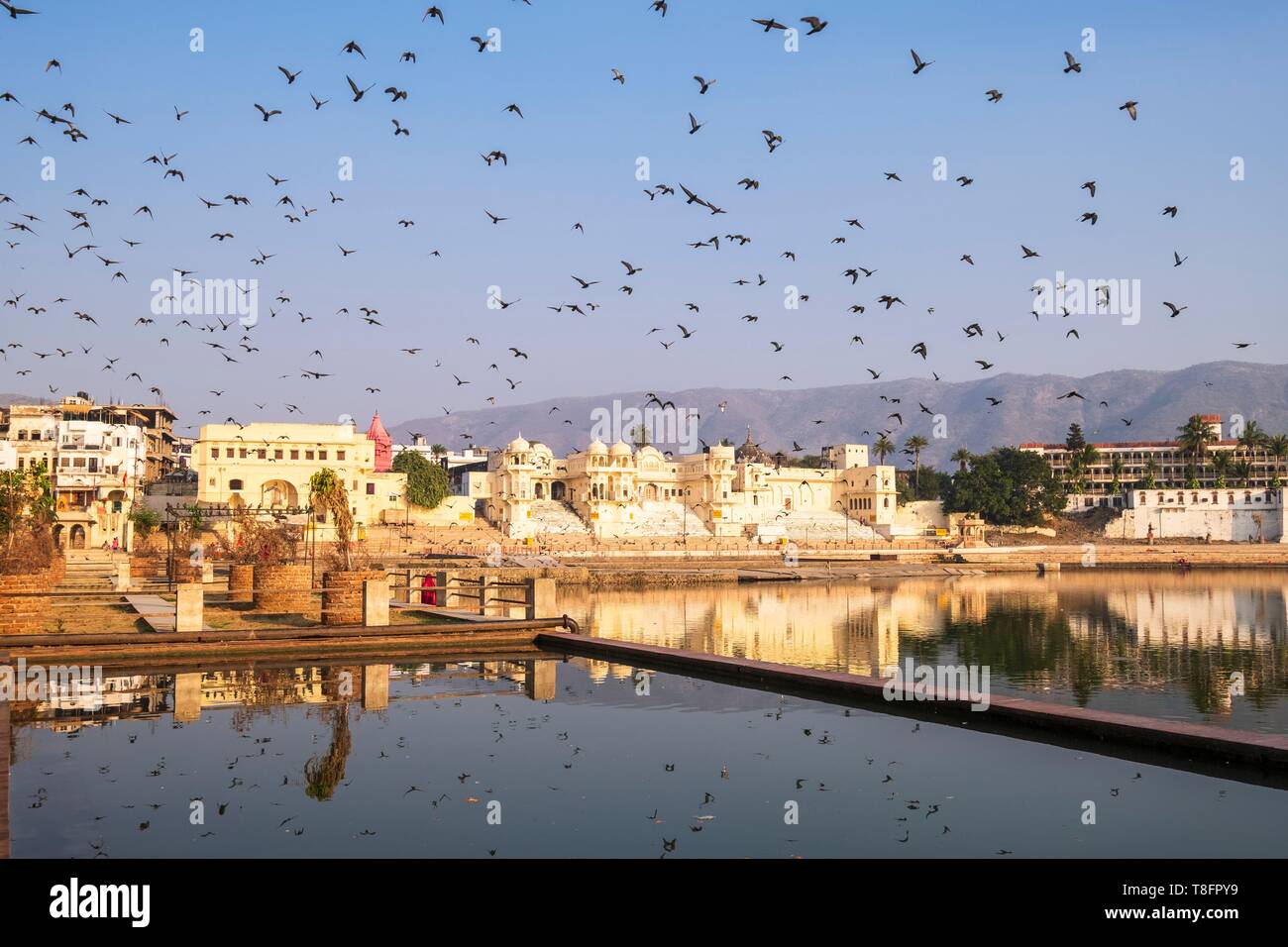 India, Rajasthan, Pushkar, holy city for Hindus, holy lake surrounded ...