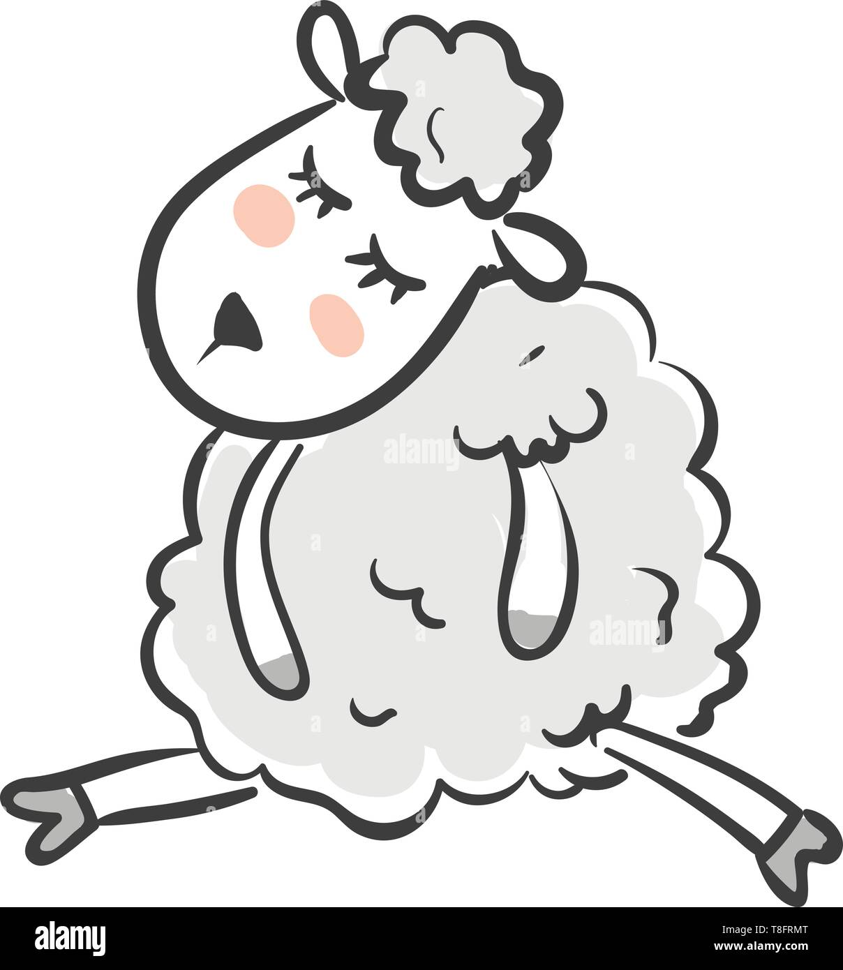 A cute sheep with an oval-shaped face and round body covered with blue ...