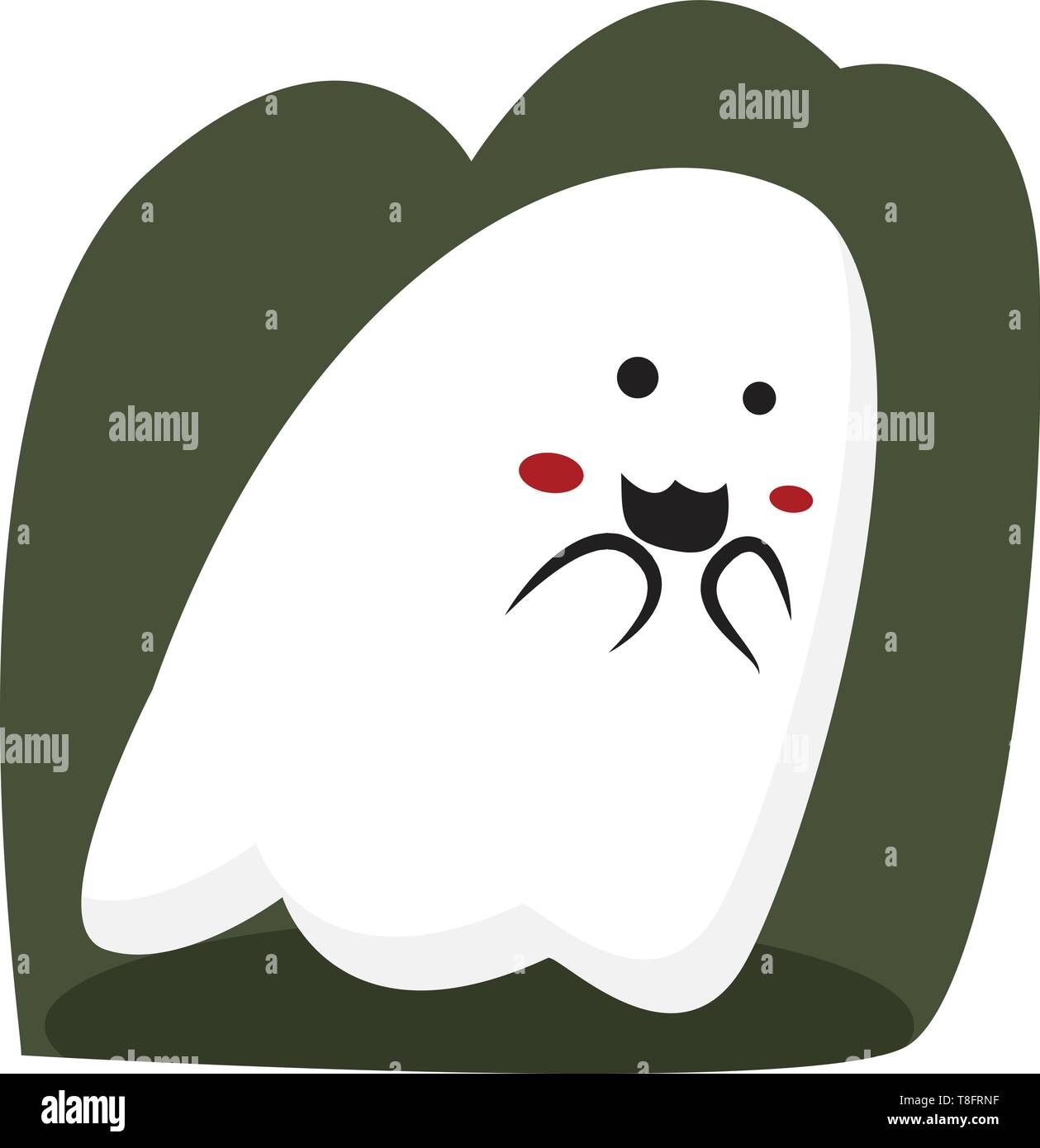 Cartoon picture of the oval-shaped white ghost has a cute little face ...