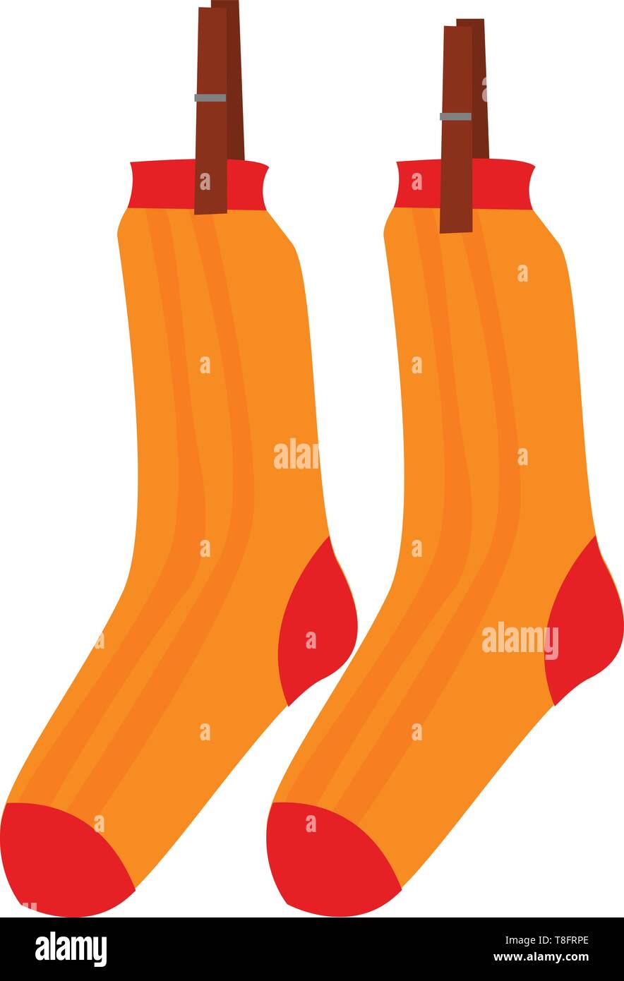 A pair of socks in rose and yellow contrast paneled piping and stitched ...