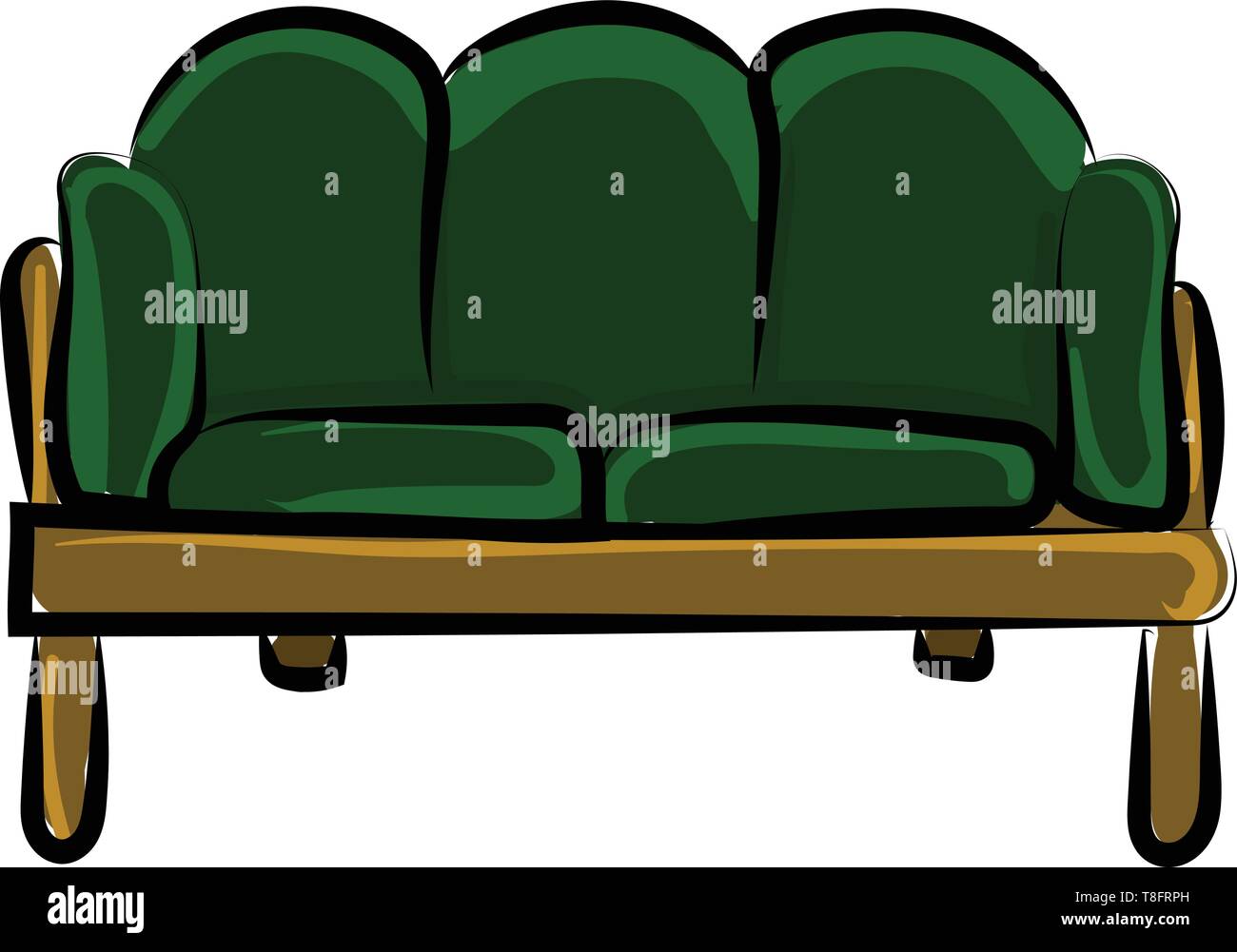 A long green-colored upholstered seat with a back and arms, for two or ...