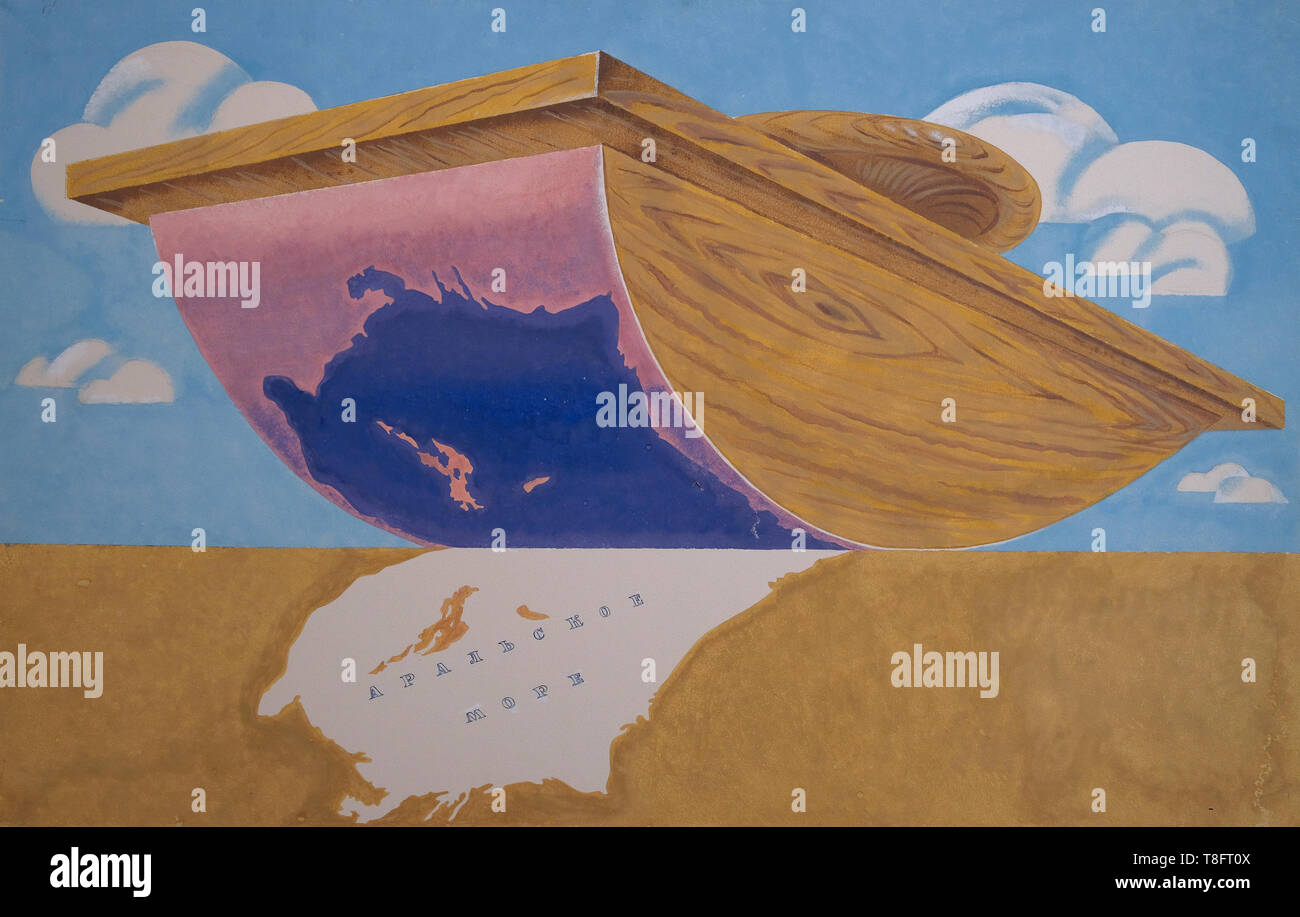 A Soviet era poster which reads "Drenched out" depicting Aral Sea ...