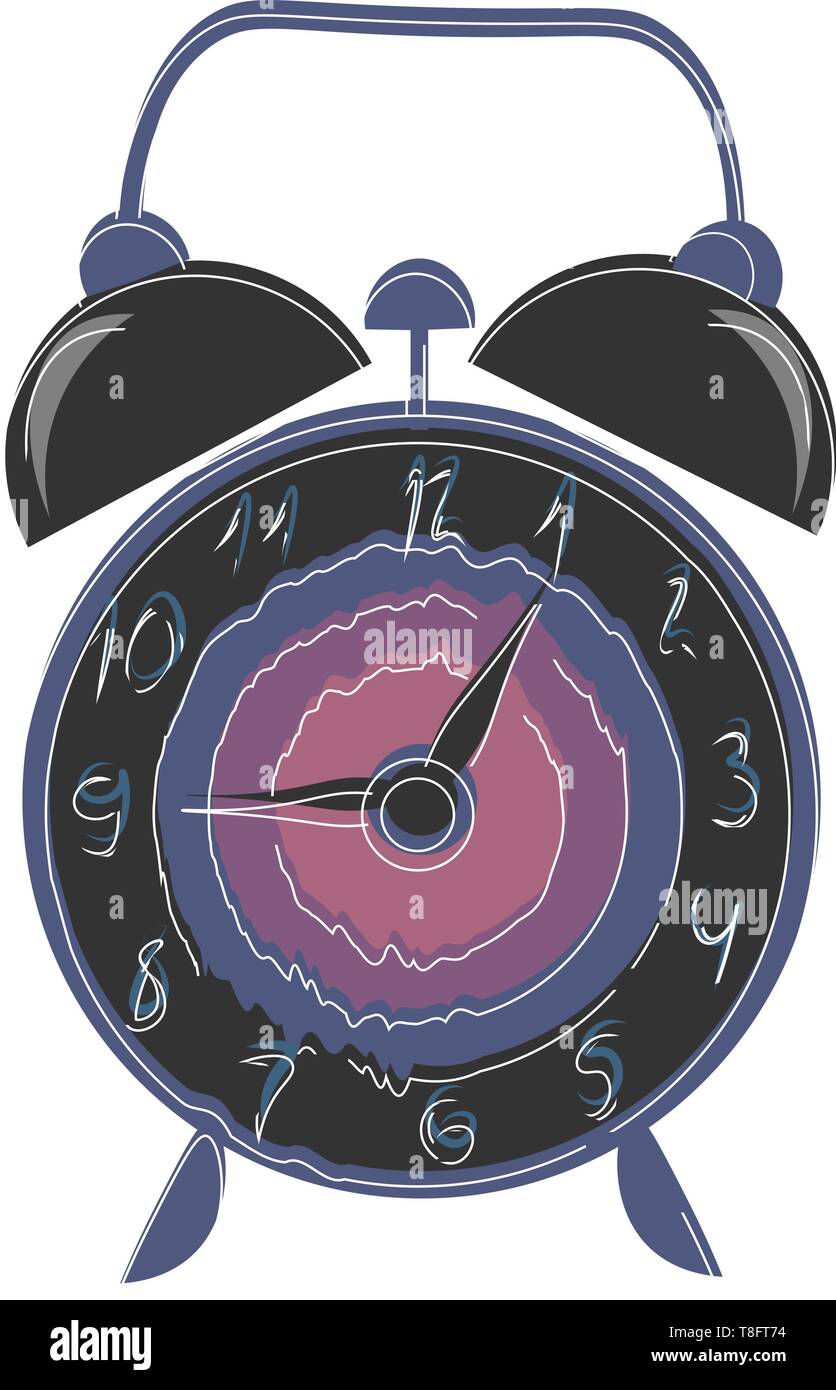 A black alarm clock with hands pointing to nine and one, vector, color ...