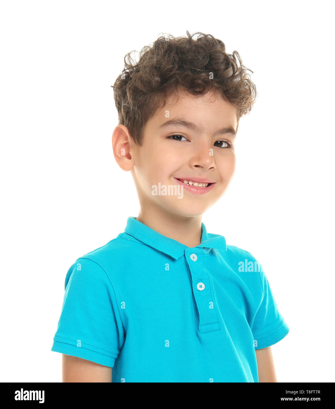Cute little boy on white background Stock Photo - Alamy