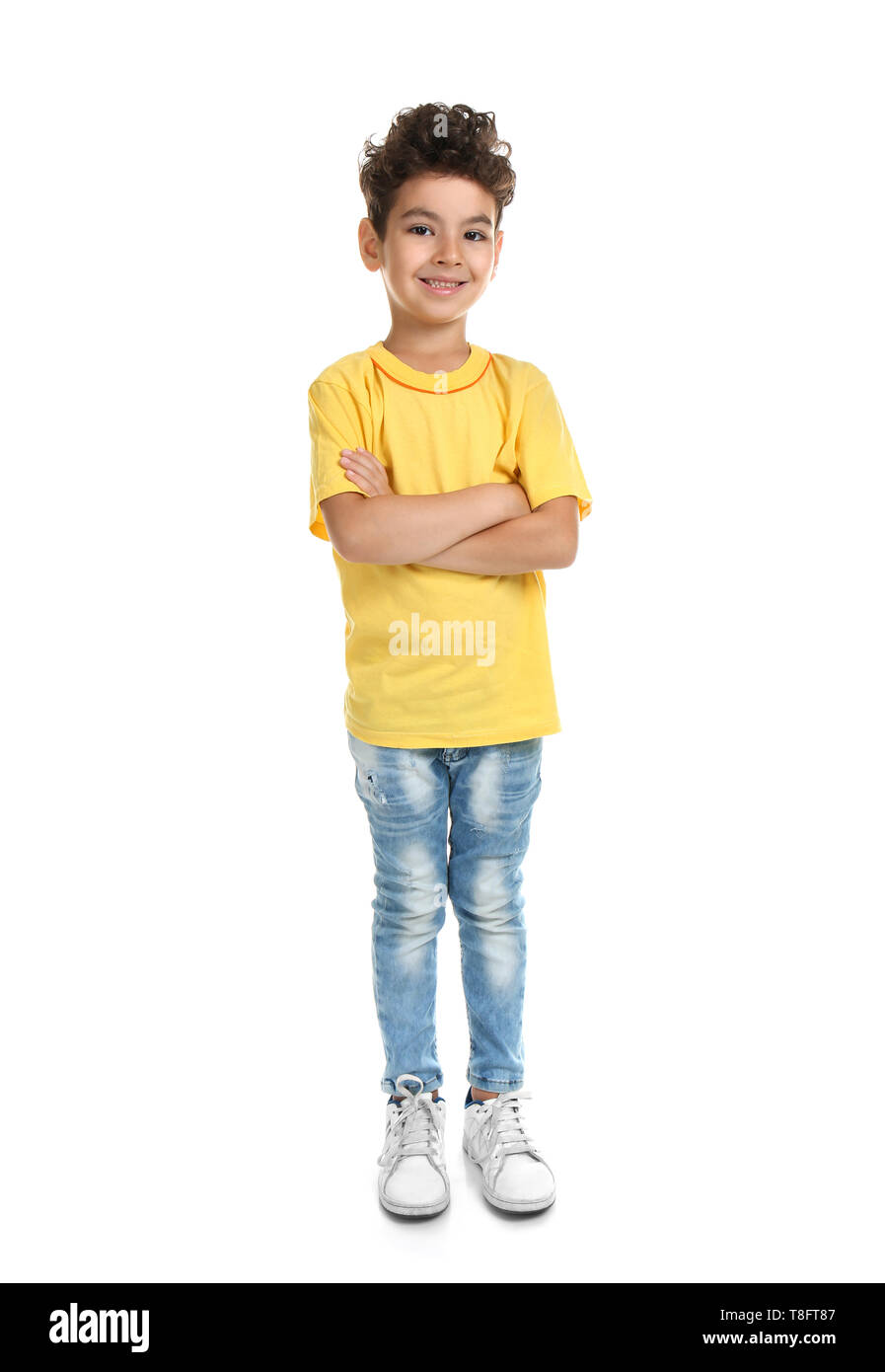 Cute little boy on white background Stock Photo - Alamy