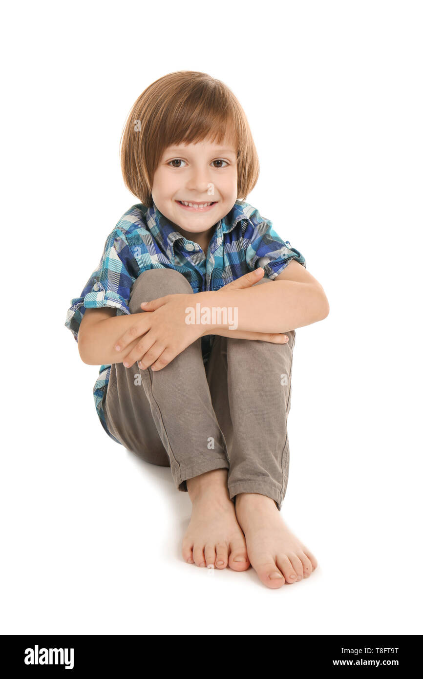Cute little boy on white background Stock Photo - Alamy