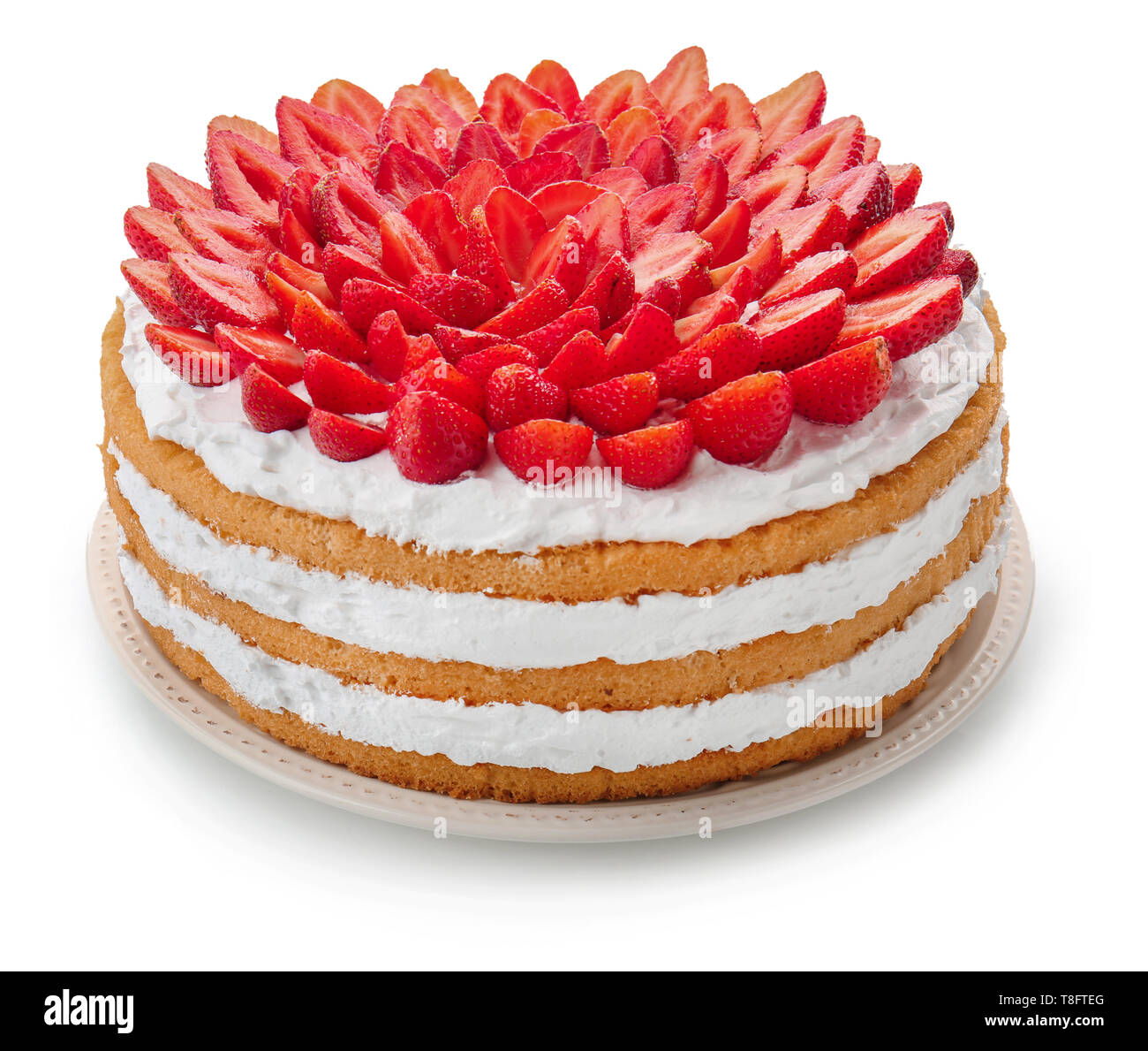 Plate with delicious strawberry cake on white background Stock Photo ...