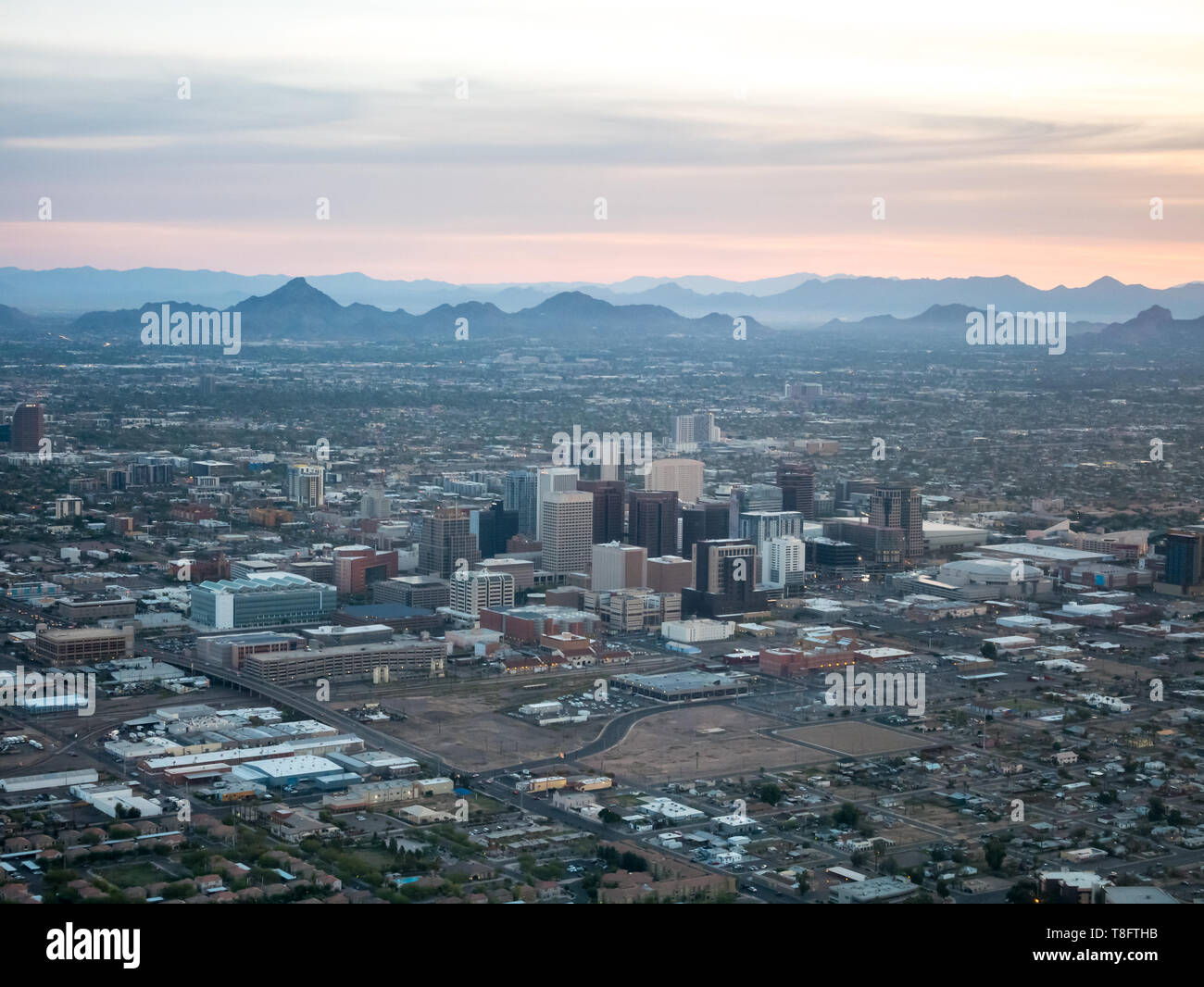 View of Downtown Phoenix From the Air During Sunrise Stock Photo - Alamy