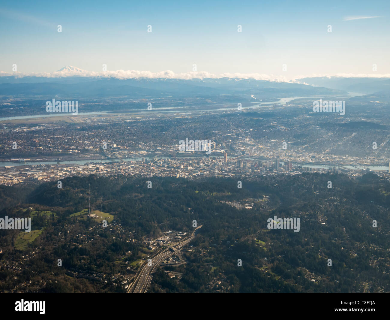Aerial Picture of Downtown Portland And Highways into the city Stock ...