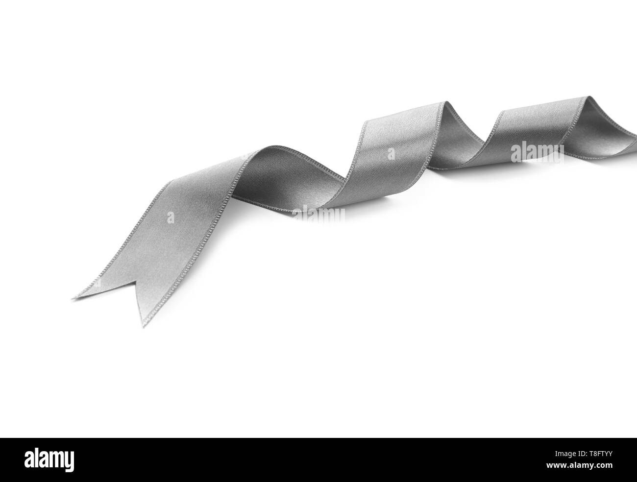 Silver ribbon on white background Stock Photo - Alamy