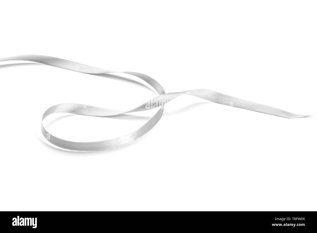 Silver ribbon on white background Stock Photo - Alamy