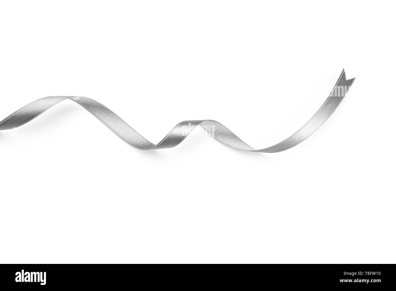 Silver ribbon on white background Stock Photo - Alamy