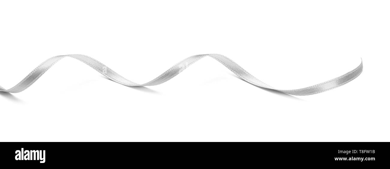 Silver ribbon on white background Stock Photo - Alamy