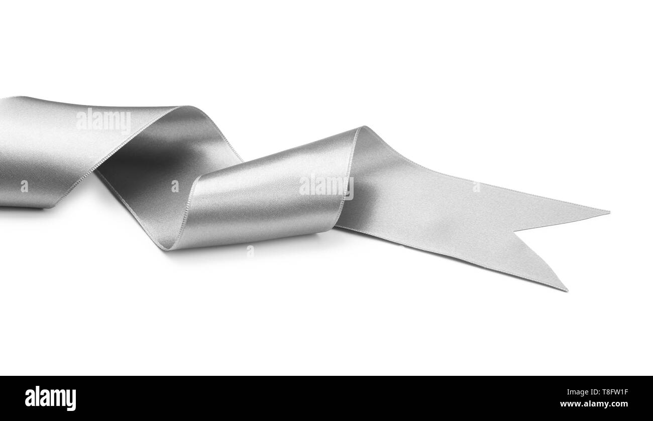 Silver ribbon on white background Stock Photo - Alamy