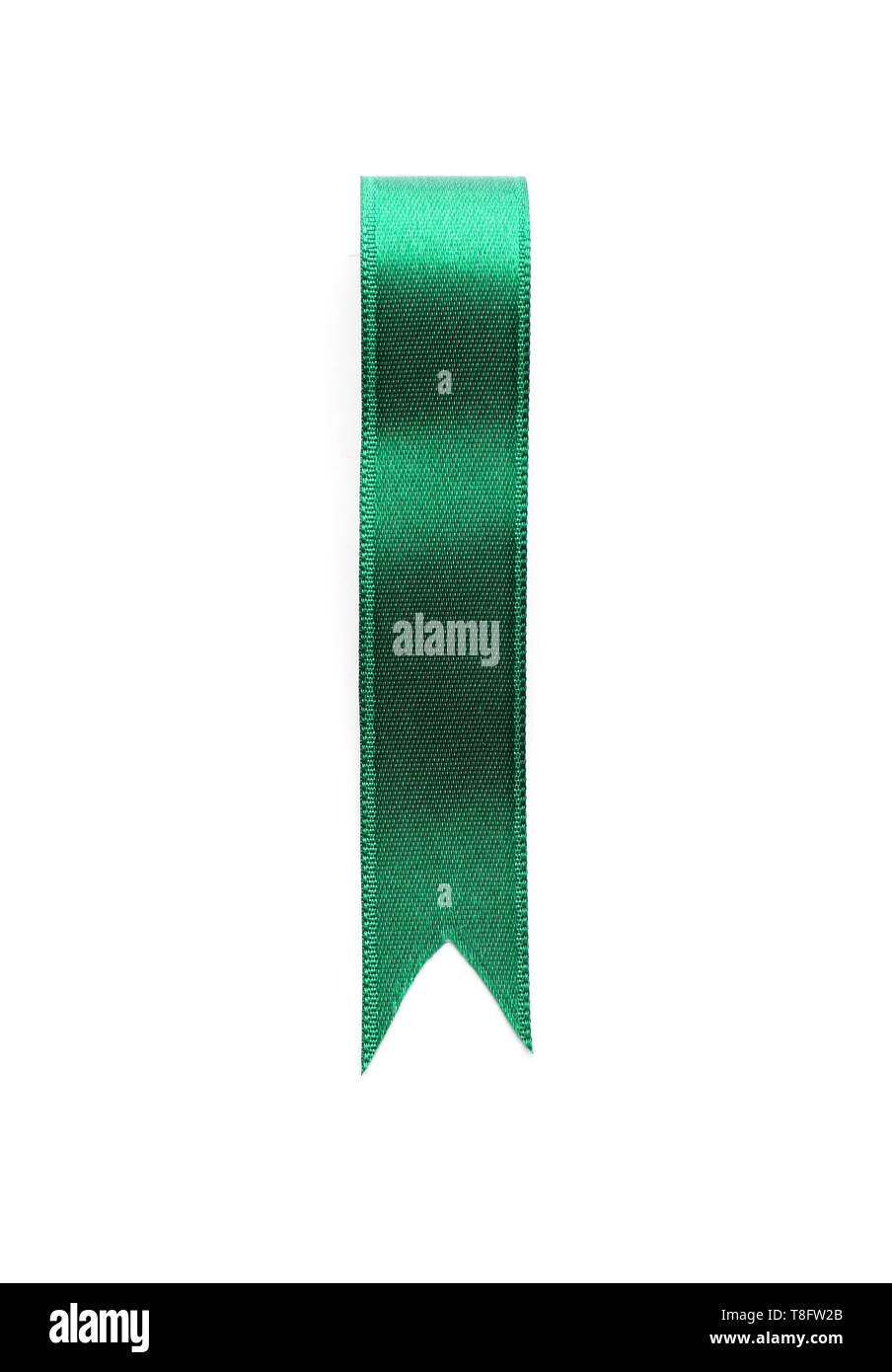 Green satin ribbon on white background Stock Photo - Alamy