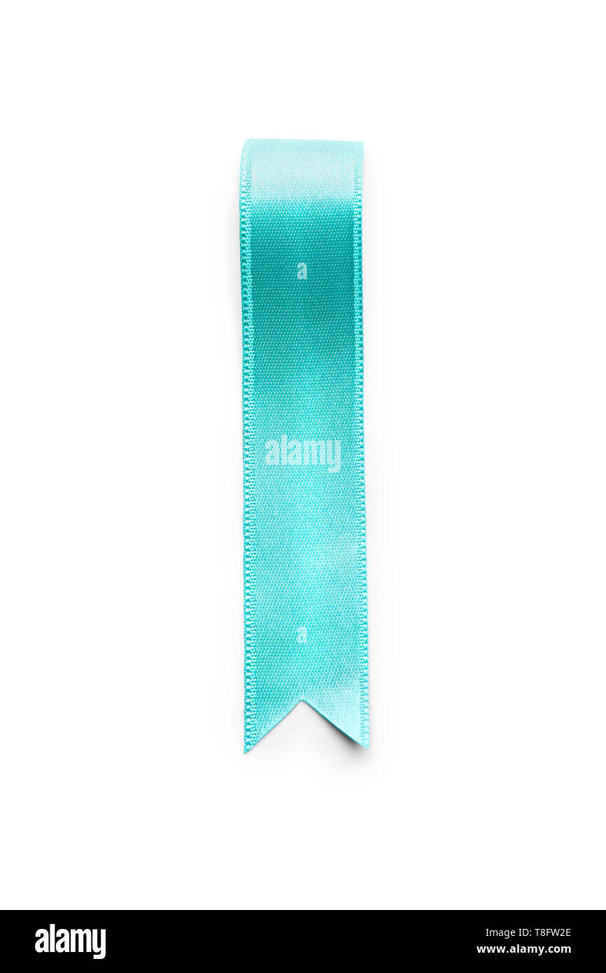 Turquoise satin ribbon on white background Stock Photo - Alamy