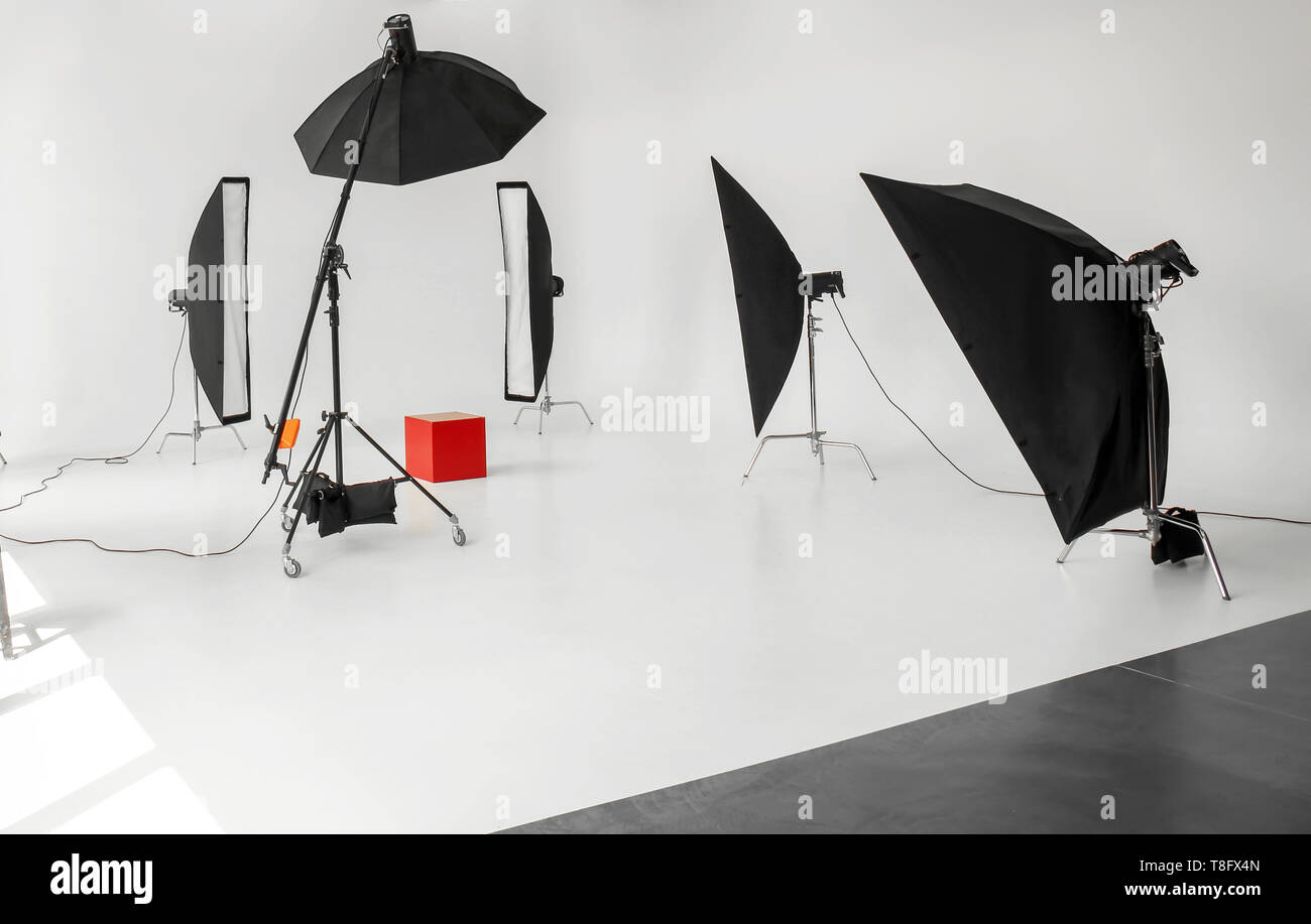 Interior of modern photo studio with professional equipment Stock Photo ...
