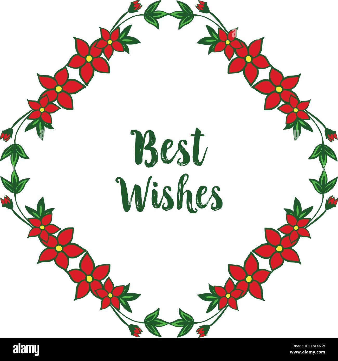 Vector illustration template best wishes for ornate of red wreath ...