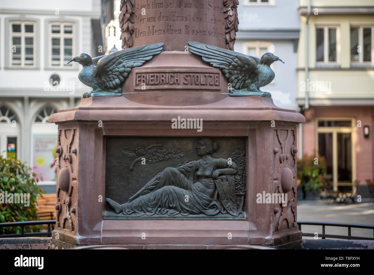 A statue reads "Friedrich Stolzer" in Frankfurt, Germany Stock Photo ...