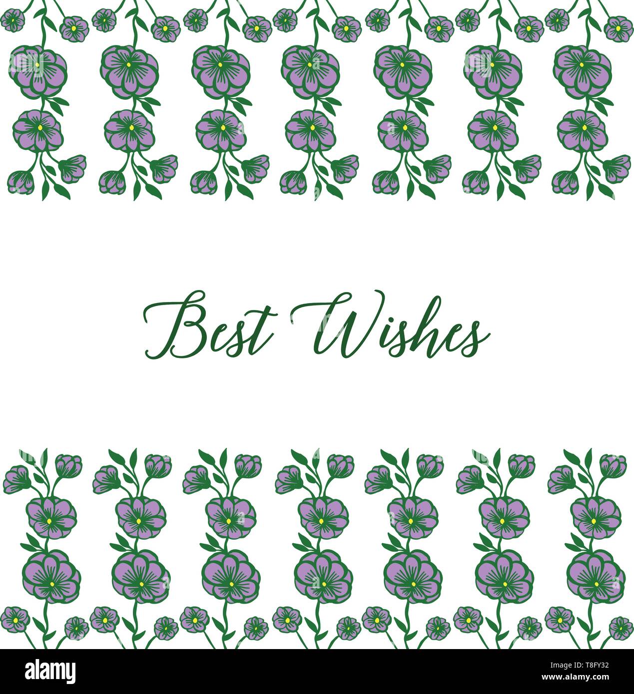Vector illustration card best wishes for pattern purple flower frame ...