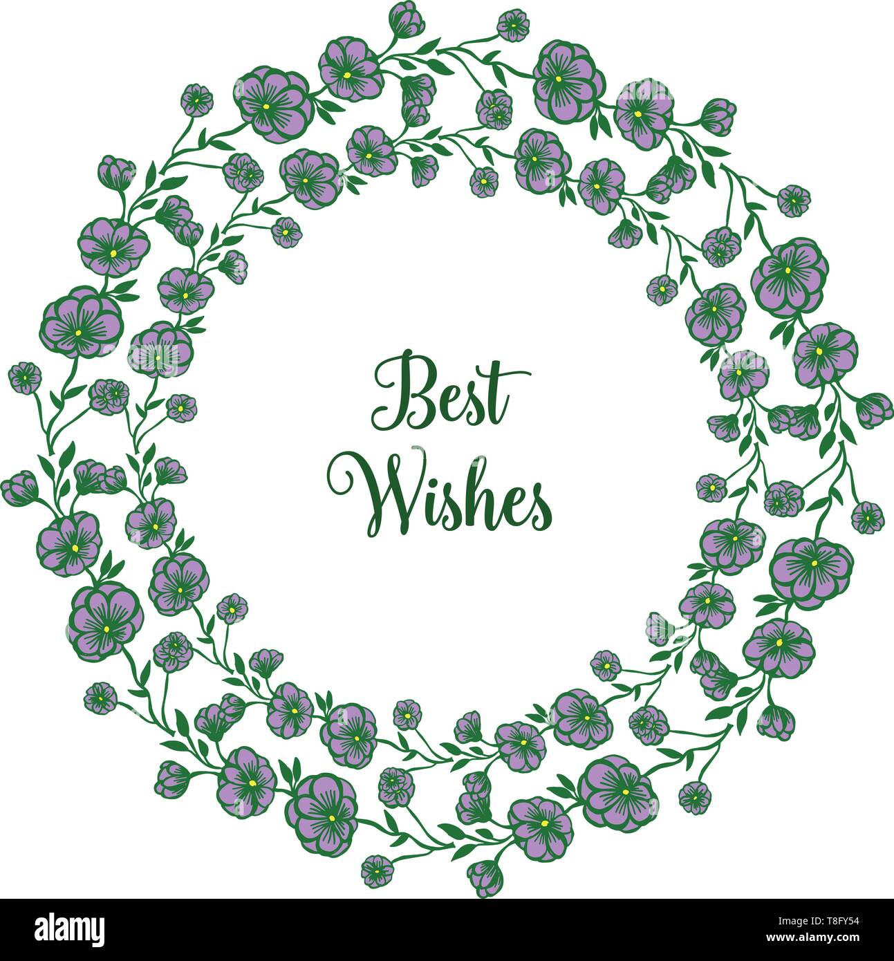 Vector illustration card best wishes for pattern purple flower frame ...