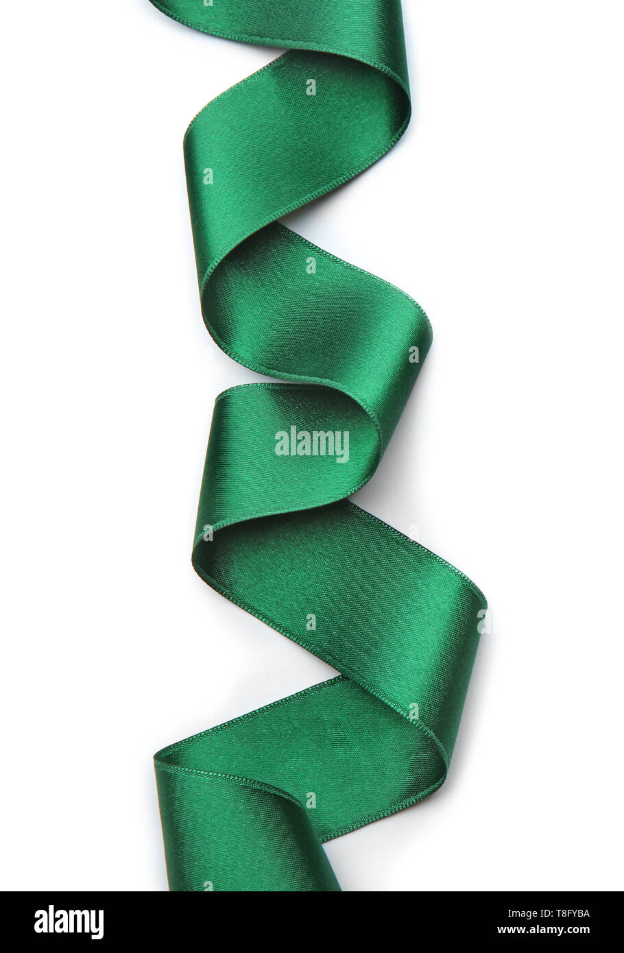 Green ribbon on white background Stock Photo - Alamy